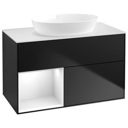 Villeroy & Boch Villeroy und Boch Finion Waschtischunterschrank FA11GFPD 100cm, Abdeckplatte white matt, Regale Glossy white lacquer, Black matt lacquer