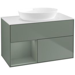 Villeroy & Boch Villeroy und Boch Finion Waschtischunterschrank FA11GMGM 100cm, Abdeckplatte white matt, Regale Olive matt lacquer, Olive Matt Lacquer
