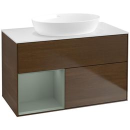 Villeroy & Boch Villeroy und Boch Finion Waschtischunterschrank FA11GMGN 100cm, Abdeckplatte white matt, Regale Olive matt lacquer, Walnut veneer