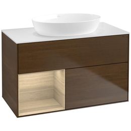 Villeroy & Boch Villeroy und Boch Finion Waschtischunterschrank FA11PCGN 100cm, Abdeckplatte white matt, Regale Oak Veneer, Walnut veneer