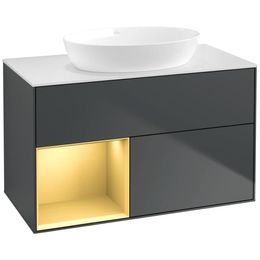 Villeroy & Boch Villeroy und Boch Finion Waschtischunterschrank FA11HFHG 100cm, Abdeckplatte white matt, Regale Gold matt lacquer, Midnight Blue Matt Lacquer