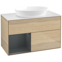 Villeroy & Boch Villeroy und Boch Finion Waschtischunterschrank FA11HGPC 100cm, Abdeckplatte white matt, Regale Midnight matt lacquer, Oak Veneer