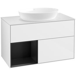 Villeroy & Boch Villeroy und Boch Finion Waschtischunterschrank FA11PDGF 100cm, Abdeckplatte white matt, Regale Black matt lacquer, Glossy white lacquer