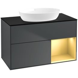Villeroy & Boch Villeroy und Boch Finion Waschtischunterschrank FA22HFHG 100cm, Abdeckplatte black matt, Regale Gold matt lacquer, Midnight Blue Matt Lacquer
