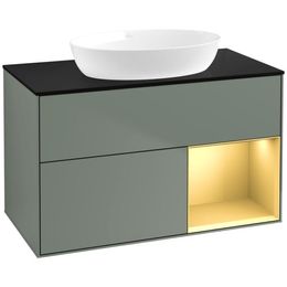 Villeroy & Boch Villeroy und Boch Finion Waschtischunterschrank FA22HFGM 100cm, Abdeckplatte black matt, Regale Gold matt lacquer, Olive Matt Lacquer