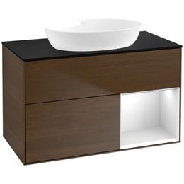 Villeroy & Boch Villeroy und Boch Finion Waschtischunterschrank FA22MTGN 100cm, Abdeckplatte black matt, Regale White matt lacquer, Walnut veneer