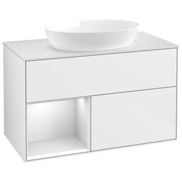 Villeroy & Boch Villeroy und Boch Finion Waschtischunterschrank GA11MTGF 100cm, Abdeckplatte white matt, Emotion, Regale White matt lacquer, Glossy white lacquer