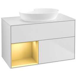 Villeroy & Boch Villeroy und Boch Finion Waschtischunterschrank GA11HFMT 100cm, Abdeckplatte white matt, Emotion, Regale Gold matt lacquer, White matt lacquer