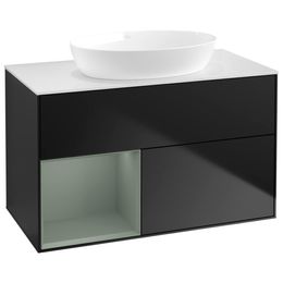 Villeroy & Boch Villeroy und Boch Finion Waschtischunterschrank GA11GMPD 100cm, Abdeckplatte white matt, Emotion, Regale Olive matt lacquer, Black matt lacquer
