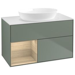 Villeroy & Boch Villeroy und Boch Finion Waschtischunterschrank GA11PCGM 100cm, Abdeckplatte white matt, Emotion, Regale Oak Veneer, Olive Matt Lacquer