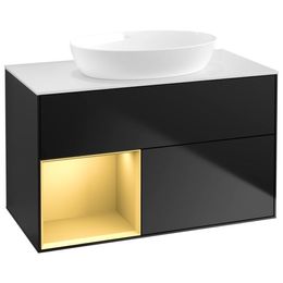 Villeroy & Boch Villeroy und Boch Finion Waschtischunterschrank GA11HFPD 100cm, Abdeckplatte white matt, Emotion, Regale Gold matt lacquer, Black matt lacquer