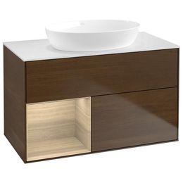 Villeroy & Boch Villeroy und Boch Finion Waschtischunterschrank GA11PCGN 100cm, Abdeckplatte white matt, Emotion, Regale Oak Veneer, Walnut veneer
