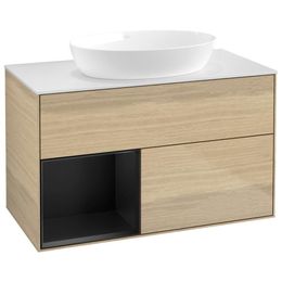 Villeroy & Boch Villeroy und Boch Finion Waschtischunterschrank GA11PDPC 100cm, Abdeckplatte white matt, Emotion, Regale Black matt lacquer, Oak Veneer