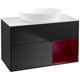 Villeroy & Boch Villeroy und Boch Finion Waschtischunterschrank FA21HBPD 100cm, Abdeckplatte white matt, Regale Peony matt lacquer, Black matt lacquer