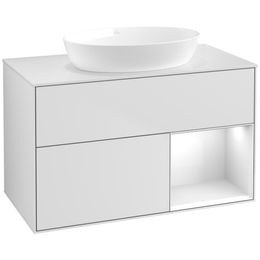 Villeroy & Boch Villeroy und Boch Finion Waschtischunterschrank FA21GFMT 100cm, Abdeckplatte white matt, Regale Glossy white lacquer, White matt lacquer