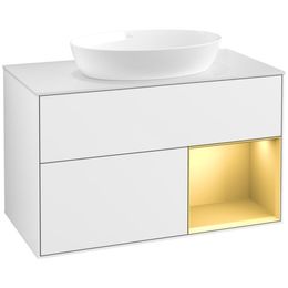 Villeroy & Boch Villeroy und Boch Finion Waschtischunterschrank FA21HFGF 100cm, Abdeckplatte white matt, Regale Gold matt lacquer, Glossy white lacquer