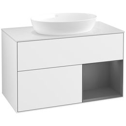 Villeroy & Boch Villeroy und Boch Finion Waschtischunterschrank FA21GKGF 100cm, Abdeckplatte white matt, Regale Anthracite matt lacquer, Glossy white lacquer