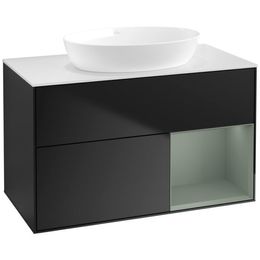 Villeroy & Boch Villeroy und Boch Finion Waschtischunterschrank FA21GMPD 100cm, Abdeckplatte white matt, Regale Olive matt lacquer, Black matt lacquer