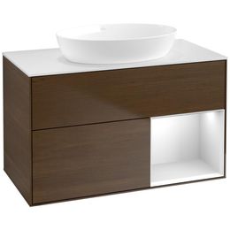 Villeroy & Boch Villeroy und Boch Finion Waschtischunterschrank FA21MTGN 100cm, Abdeckplatte white matt, Regale White matt lacquer, Walnut veneer