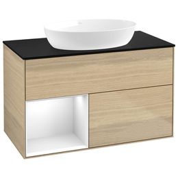 Villeroy & Boch Villeroy und Boch Finion Waschtischunterschrank GA12GFPC 100cm, Abdeckplatte black matt, Emotion, Regale Glossy white lacquer, Oak Veneer