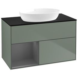 Villeroy & Boch Villeroy und Boch Finion Waschtischunterschrank GA12GKGM 100cm, Abdeckplatte black matt, Emotion, Regale Anthracite matt lacquer, Olive Matt Lacquer