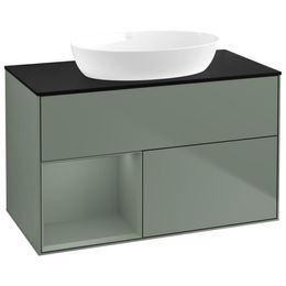 Villeroy & Boch Villeroy und Boch Finion Waschtischunterschrank GA12GMGM 100cm, Abdeckplatte black matt, Emotion, Regale Olive matt lacquer, Olive Matt Lacquer