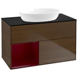 Villeroy & Boch Villeroy und Boch Finion Waschtischunterschrank GA12HBGN 100cm, Abdeckplatte black matt, Emotion, Regale Peony matt lacquer, Walnut veneer