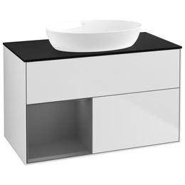 Villeroy & Boch Villeroy und Boch Finion Waschtischunterschrank GA12GKMT 100cm, Abdeckplatte black matt, Emotion, Regale Anthracite matt lacquer, White matt lacquer