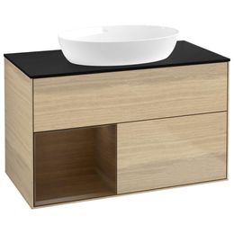 Villeroy & Boch Villeroy und Boch Finion Waschtischunterschrank GA12GNPC 100cm, Abdeckplatte black matt, Emotion, Regale Walnut Veneer, Oak Veneer