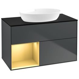 Villeroy & Boch Villeroy und Boch Finion Waschtischunterschrank GA12HFHG 100cm, Abdeckplatte black matt, Emotion, Regale Gold matt lacquer, Midnight Blue Matt Lacquer