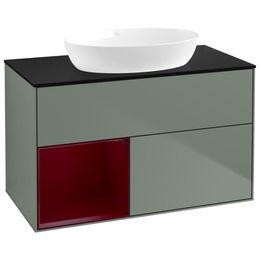 Villeroy & Boch Villeroy und Boch Finion Waschtischunterschrank GA12HBGM 100cm, Abdeckplatte black matt, Emotion, Regale Peony matt lacquer, Olive Matt Lacquer