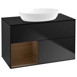 Villeroy & Boch Villeroy und Boch Finion Waschtischunterschrank GA12GNPD 100cm, Abdeckplatte black matt, Emotion, Regale Walnut Veneer, Black matt lacquer