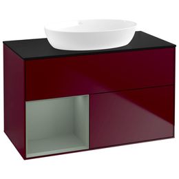 Villeroy & Boch Villeroy und Boch Finion Waschtischunterschrank GA12GMHB 100cm, Abdeckplatte black matt, Emotion, Regale Olive matt lacquer, Peony Matt