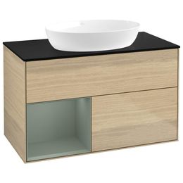 Villeroy & Boch Villeroy und Boch Finion Waschtischunterschrank GA12GMPC 100cm, Abdeckplatte black matt, Emotion, Regale Olive matt lacquer, Oak Veneer
