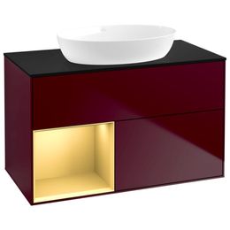 Villeroy & Boch Villeroy und Boch Finion Waschtischunterschrank GA12HFHB 100cm, Abdeckplatte black matt, Emotion, Regale Gold matt lacquer, Peony Matt