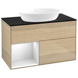 Villeroy & Boch Villeroy und Boch Finion Waschtischunterschrank GA12MTPC 100cm, Abdeckplatte black matt, Emotion, Regale White matt lacquer, Oak Veneer