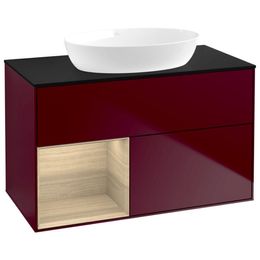 Villeroy & Boch Villeroy und Boch Finion Waschtischunterschrank GA12PCHB 100cm, Abdeckplatte black matt, Emotion, Regale Oak Veneer, Peony Matt
