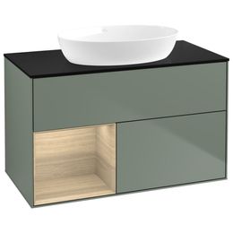 Villeroy & Boch Villeroy und Boch Finion Waschtischunterschrank GA12PCGM 100cm, Abdeckplatte black matt, Emotion, Regale Oak Veneer, Olive Matt Lacquer
