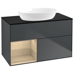 Villeroy & Boch Villeroy und Boch Finion Waschtischunterschrank GA12PCHG 100cm, Abdeckplatte black matt, Emotion, Regale Oak Veneer, Midnight Blue Matt Lacquer