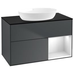 Villeroy & Boch Villeroy und Boch Finion Waschtischunterschrank GA22MTHG 100cm, Abdeckplatte black matt, Emotion, Regale White matt lacquer, Midnight Blue Matt Lacquer