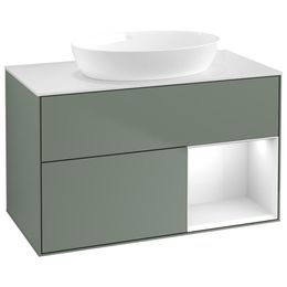 Villeroy & Boch Villeroy und Boch Finion Waschtischunterschrank GA21GFGM 100cm, Abdeckplatte white matt, Emotion, Regale Glossy white lacquer, Olive Matt Lacquer