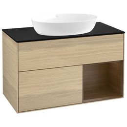 Villeroy & Boch Villeroy und Boch Finion Waschtischunterschrank GA22GNPC 100cm, Abdeckplatte black matt, Emotion, Regale Walnut Veneer, Oak Veneer