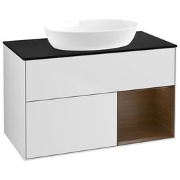 Villeroy & Boch Villeroy und Boch Finion Waschtischunterschrank GA22GNMT 100cm, Abdeckplatte black matt, Emotion, Regale Walnut Veneer, White matt lacquer