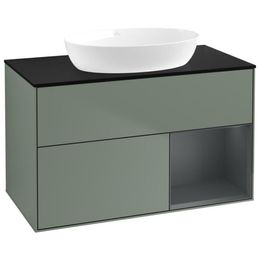 Villeroy & Boch Villeroy und Boch Finion Waschtischunterschrank GA22HGGM 100cm, Abdeckplatte black matt, Emotion, Regale Midnight matt lacquer, Olive Matt Lacquer