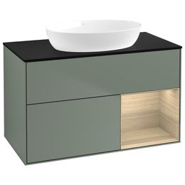 Villeroy & Boch Villeroy und Boch Finion Waschtischunterschrank GA22PCGM 100cm, Abdeckplatte black matt, Emotion, Regale Oak Veneer, Olive Matt Lacquer