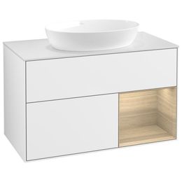 Villeroy & Boch Villeroy und Boch Finion Waschtischunterschrank GA21PCGF 100cm, Abdeckplatte white matt, Emotion, Regale Oak Veneer, Glossy white lacquer