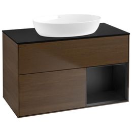 Villeroy & Boch Villeroy und Boch Finion Waschtischunterschrank GA22PDGN 100cm, Abdeckplatte black matt, Emotion, Regale Black matt lacquer, Walnut veneer