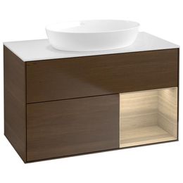 Villeroy & Boch Villeroy und Boch Finion Waschtischunterschrank GA21PCGN 100cm, Abdeckplatte white matt, Emotion, Regale Oak Veneer, Walnut veneer