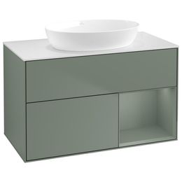 Villeroy & Boch Villeroy und Boch Finion Waschtischunterschrank GA21GMGM 100cm, Abdeckplatte white matt, Emotion, Regale Olive matt lacquer, Olive Matt Lacquer