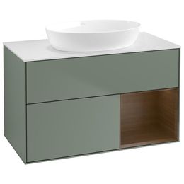 Villeroy & Boch Villeroy und Boch Finion Waschtischunterschrank GA21GNGM 100cm, Abdeckplatte white matt, Emotion, Regale Walnut Veneer, Olive Matt Lacquer